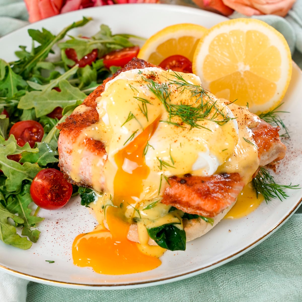 15 Minute Seared Salmon Eggs Benedict Recipe | Couple in the Kitchen